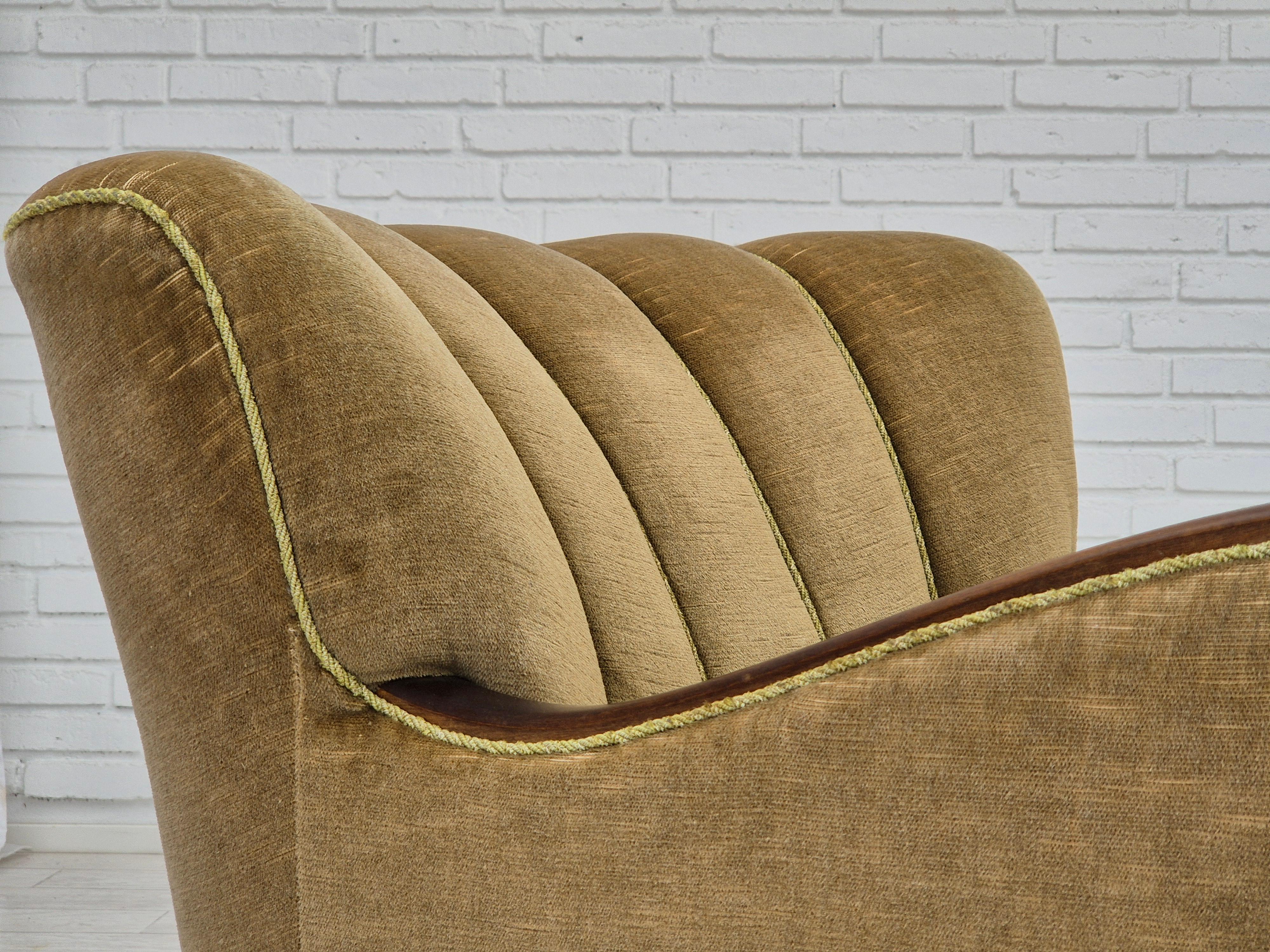 1960s, Danish vintage armchair, furniture velour, dark beech wood. For Sale at 1stDibs
