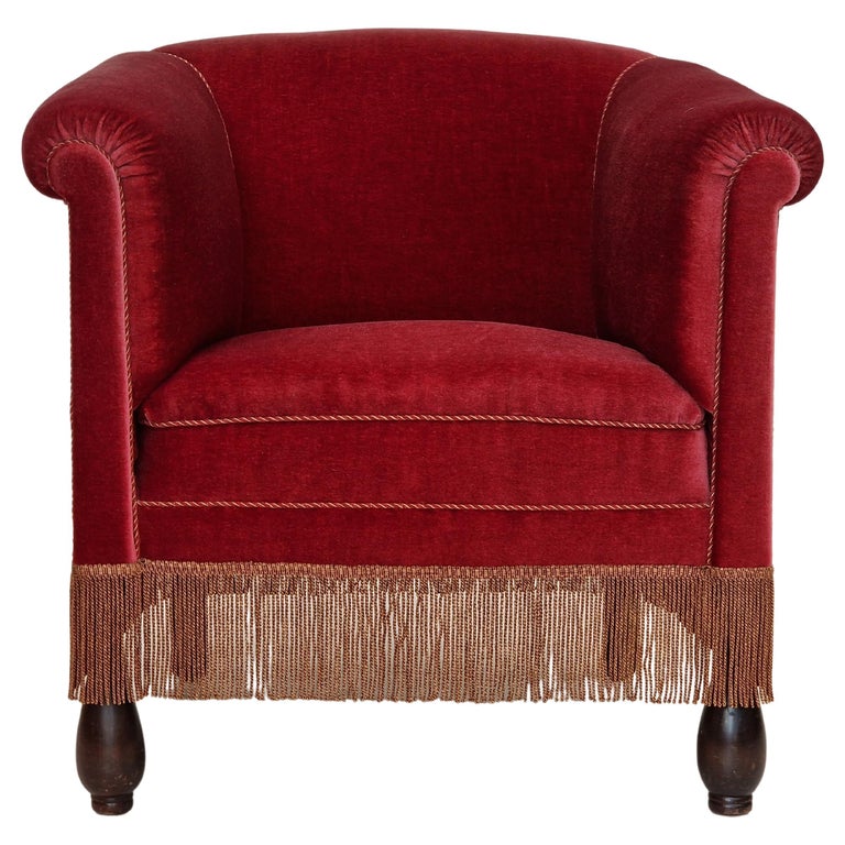 Fauteuil de salon danois vintage des années 1960 en velours rouge ...