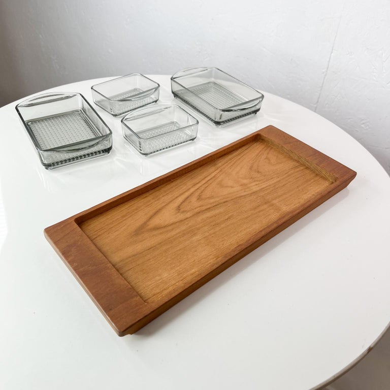 1960s Denmark Serving Snack Tray Set Teak and Glass Lüthje Wood Denmark ...