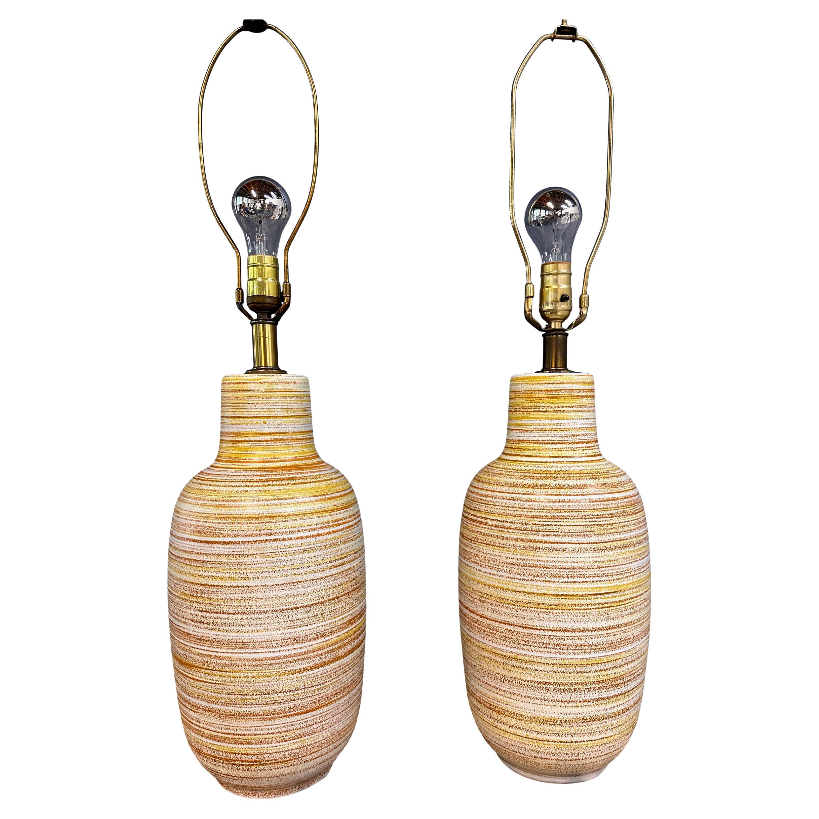 1960s Design Technics Pair of Ceramic Table Lamps in Orange and Yellow ...