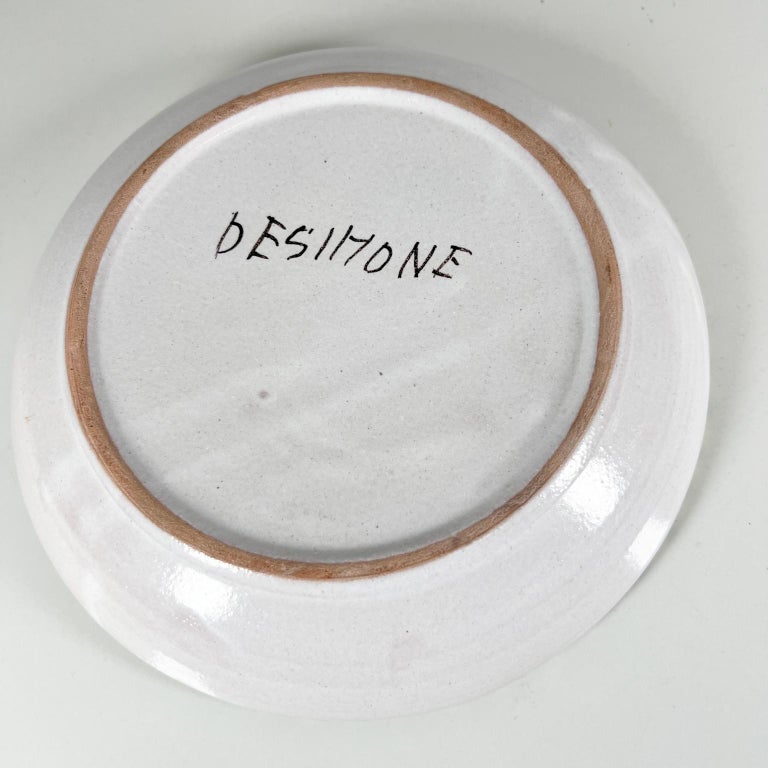 1960s DeSimone Pottery Italy Colorful Ceramic Art Plate Aqua Flower ...