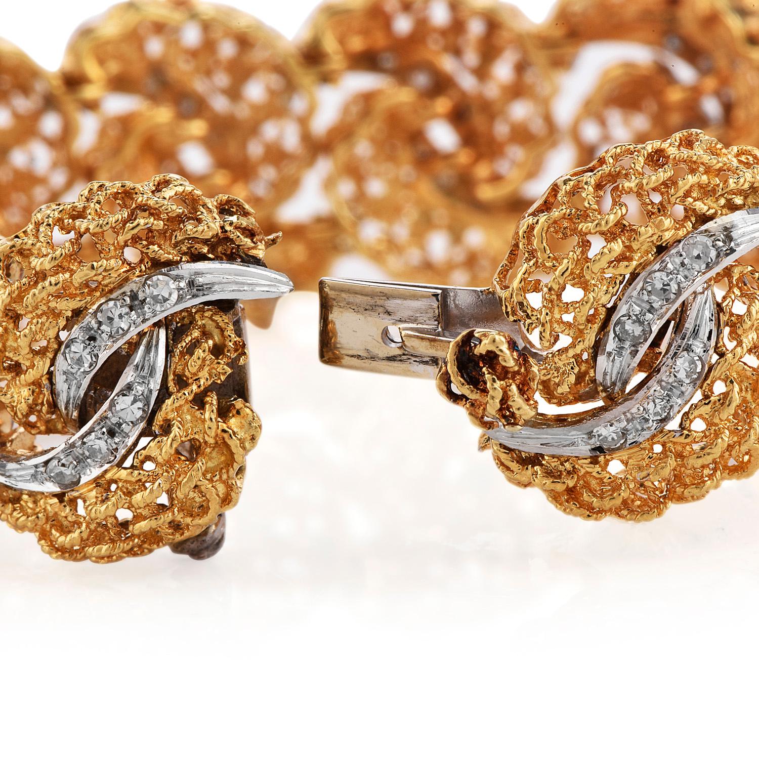 1960's Diamond 18K Two-Color Gold Woven Filigree Bracelet For Sale at ...