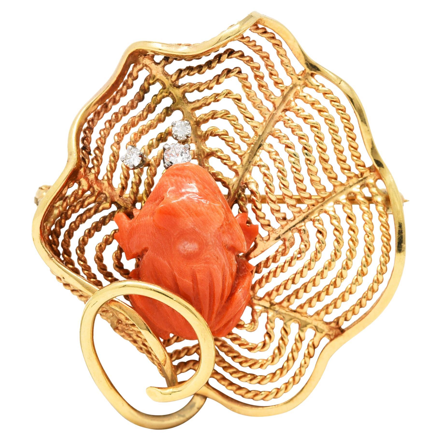 Vintage Red Coral Branch Brooch at 1stDibs