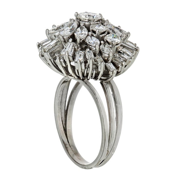 1960s Diamond Cluster Ring 5.75 Carat Platinum at 1stDibs