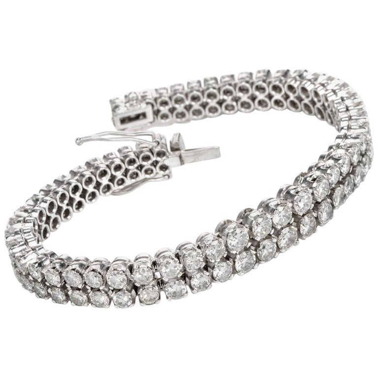 1960s Diamond Double Tennis Line 18 Karat White Gold Bracelet For Sale ...