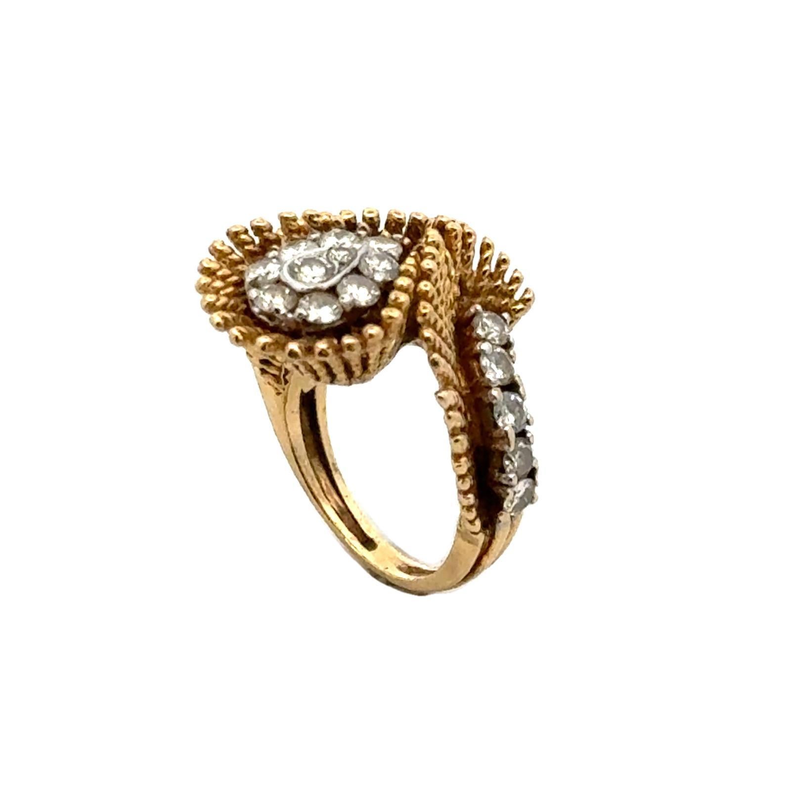 1960's Diamond Textured 18 Karat Yellow Gold Milgrain Contemporary Ring ...