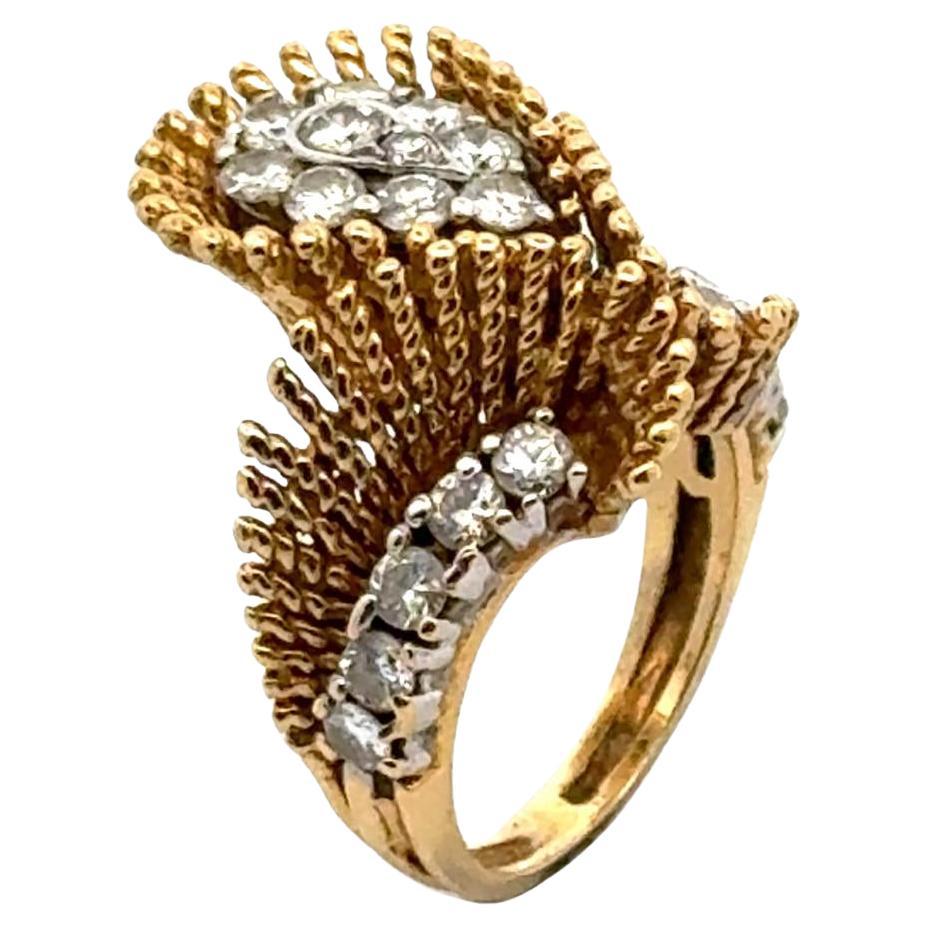 1960's Diamond Textured 18 Karat Yellow Gold Milgrain Contemporary Ring ...