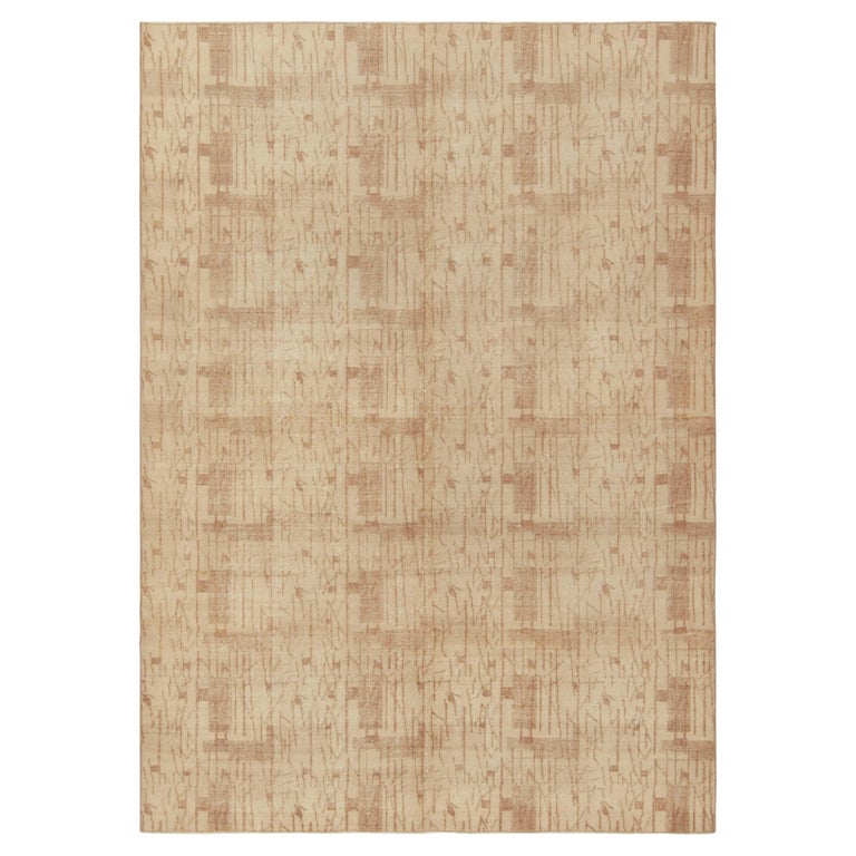 1960s Distressed Art Deco rug in all over Beige Geometric Pattern by ...