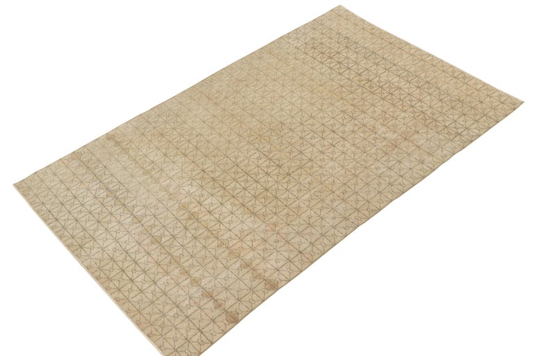 1960s Distressed Vintage Rug in Beige-Brown Geometric Pattern by Rug ...