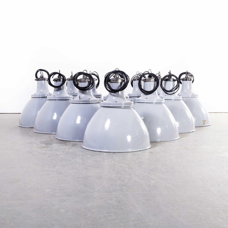 1960s Domed Benjamin Enamelled Pendant Lamps, Restored For Sale at 1stDibs