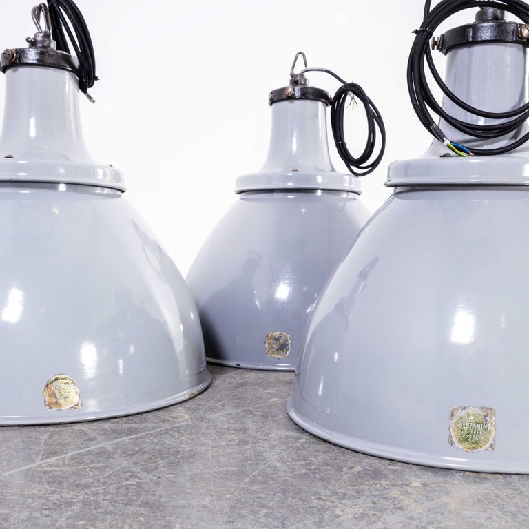 1960s Domed Benjamin Enamelled Pendant Lamps, Restored For Sale at 1stDibs