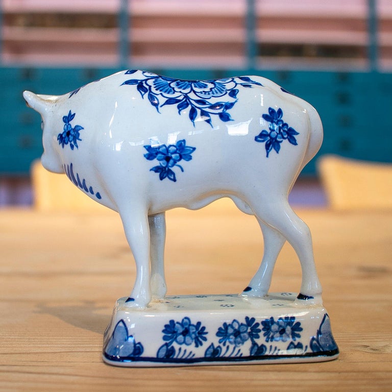 1960s Dutch White and Blue Delf Ceramic Cow Statue Figure For Sale at ...