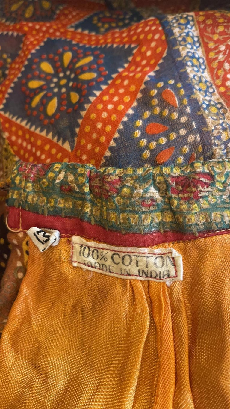 1960s Early 1970s Block Print Indian Boho Skirt at 1stDibs