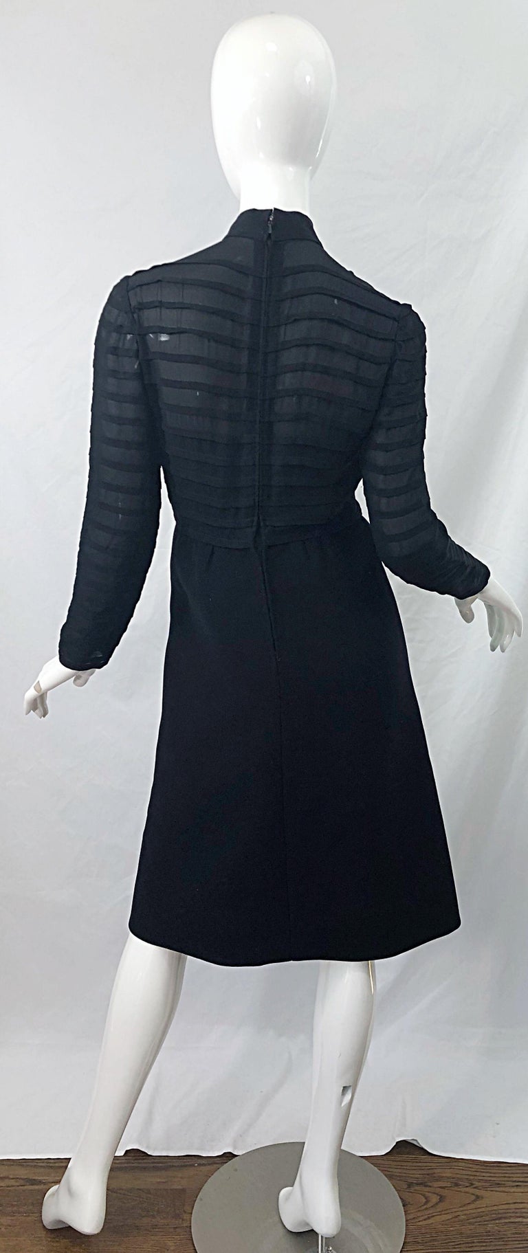 1960s Elio Berhanyer Demi Couture Black Silk Chiffon + Wool A - Line ...