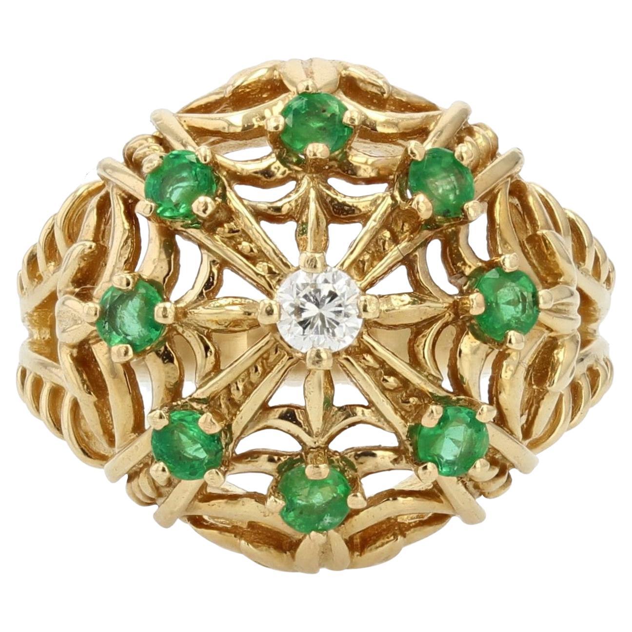 1960s Gold Chatham Man Made Emerald Diamond Cocktail Ring at 1stDibs