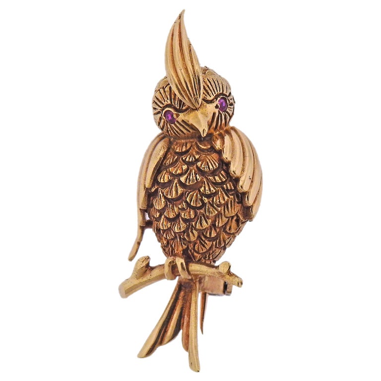 1960s Enamel Diamond Gold Bird Brooch Pin For Sale at 1stDibs