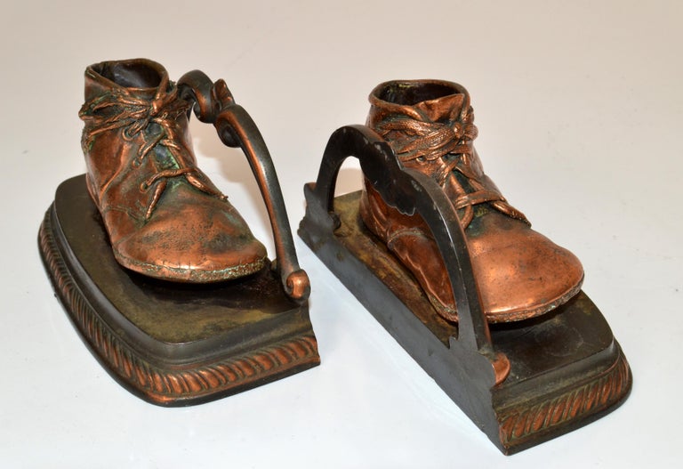 1960s English Traditional Bronze and Copper Baby Shoes Bookends Nursery ...