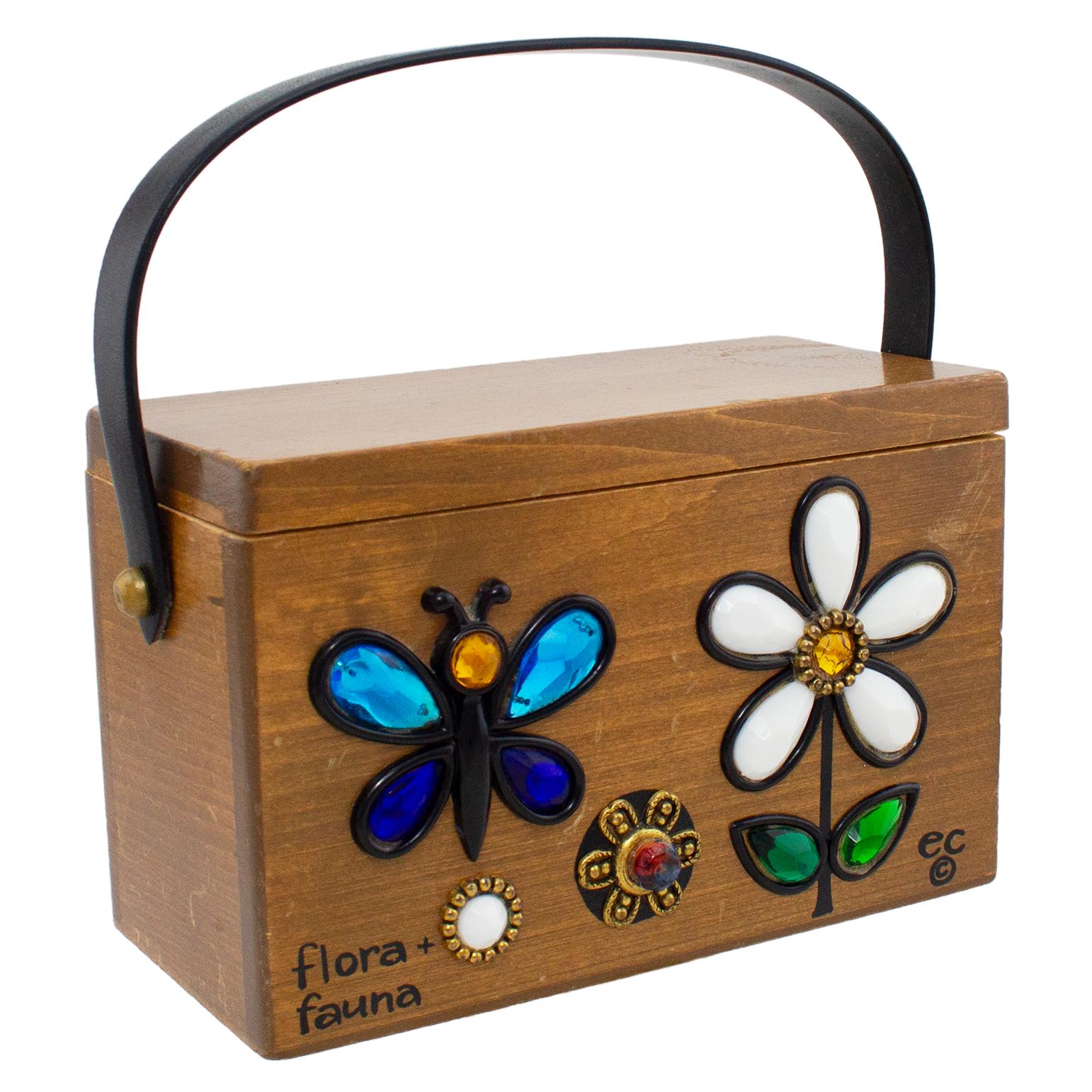 1960's Enid Collins Flora and Fauna Wood Handbag at 1stDibs