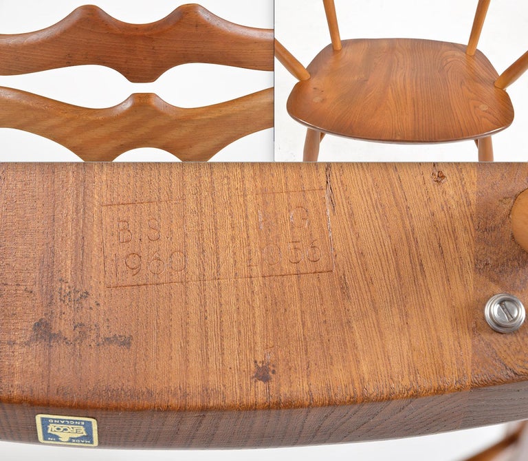 1960s Ercol Set of 8 Windsor Dining Arm Chairs 493 and Large Extending ...