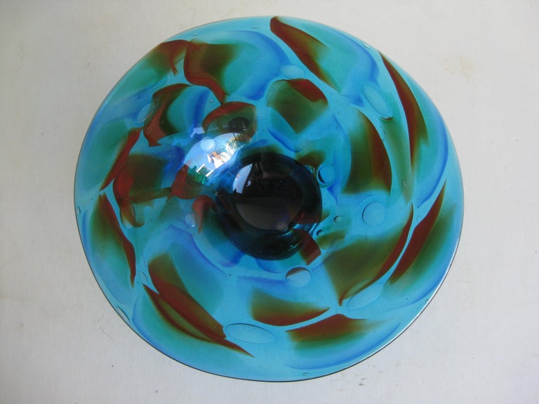 1960s Eugenio Ferro Murano Art Glass Blue Large Bowl Vase Sculpture ...