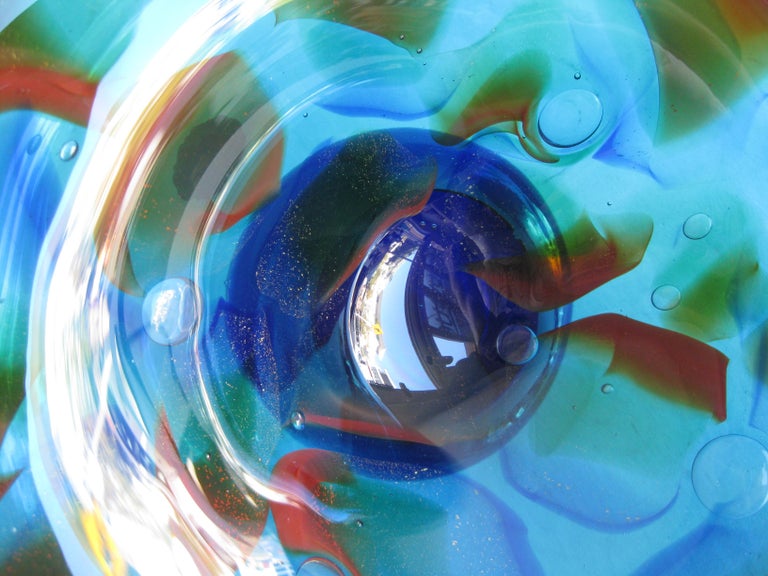 1960s Eugenio Ferro Murano Art Glass Blue Large Bowl Vase Sculpture ...