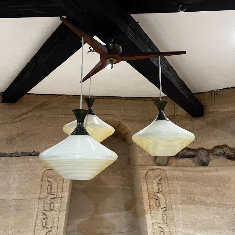 1960s Exquisite Mahogany Lamp Pendant Trio Ribbed Shade Style Rotoflex ...