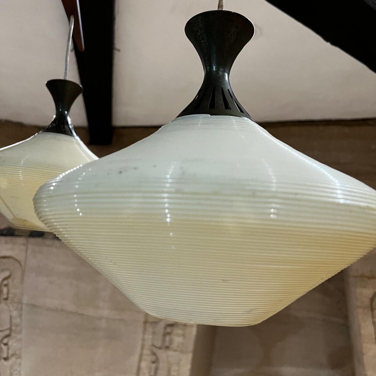 1960s Exquisite Mahogany Lamp Pendant Trio Ribbed Shade Style Rotoflex ...