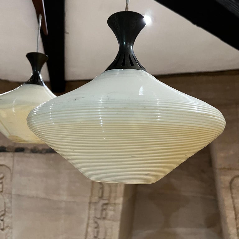 1960s Exquisite Mahogany Lamp Pendant Trio Ribbed Shade Style Rotoflex ...