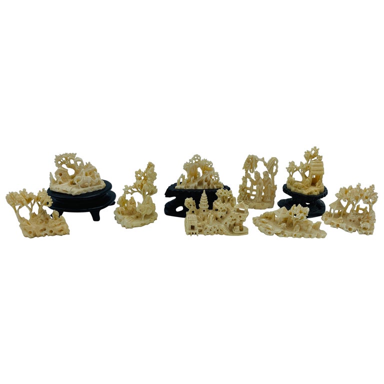 1960s Faux Ivory Ornate Scenery Sculptures, Set of 9 For Sale at 1stDibs