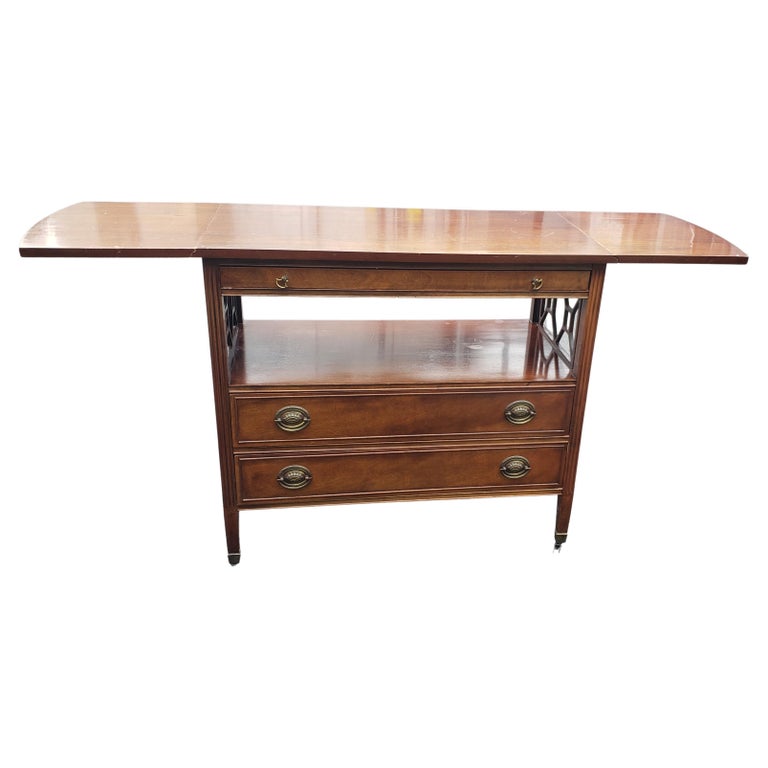 1960s Federal Style Mahogany Drop-Leaf Rolling Buffet Bar Server Card ...