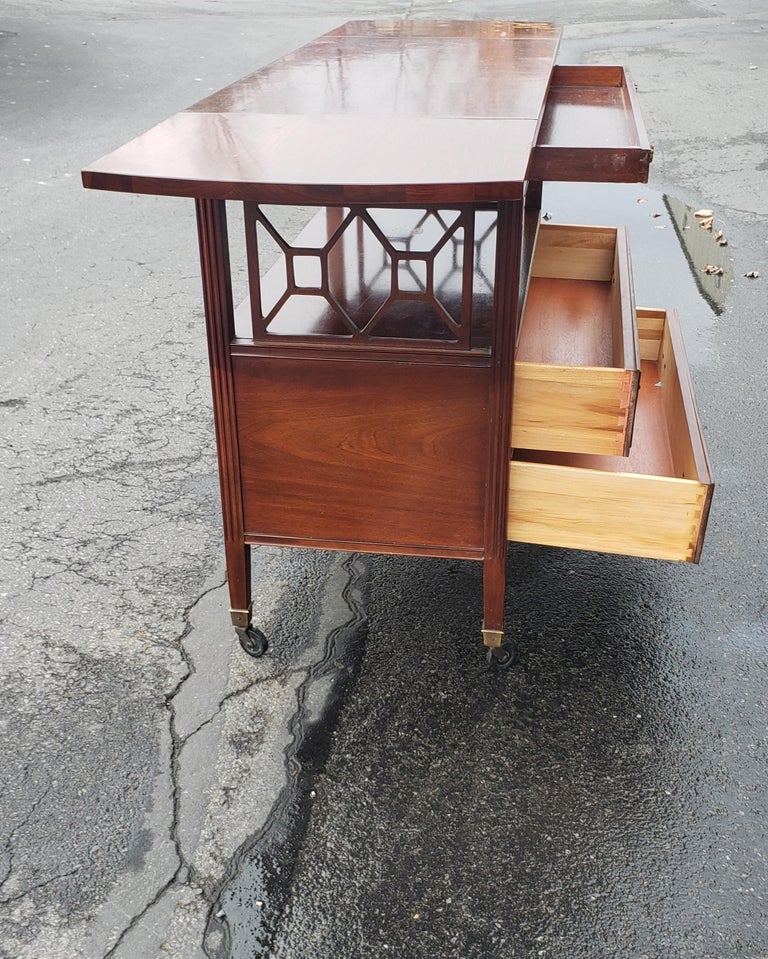 1960s Federal Style Mahogany Drop-Leaf Rolling Buffet Bar Server Card ...