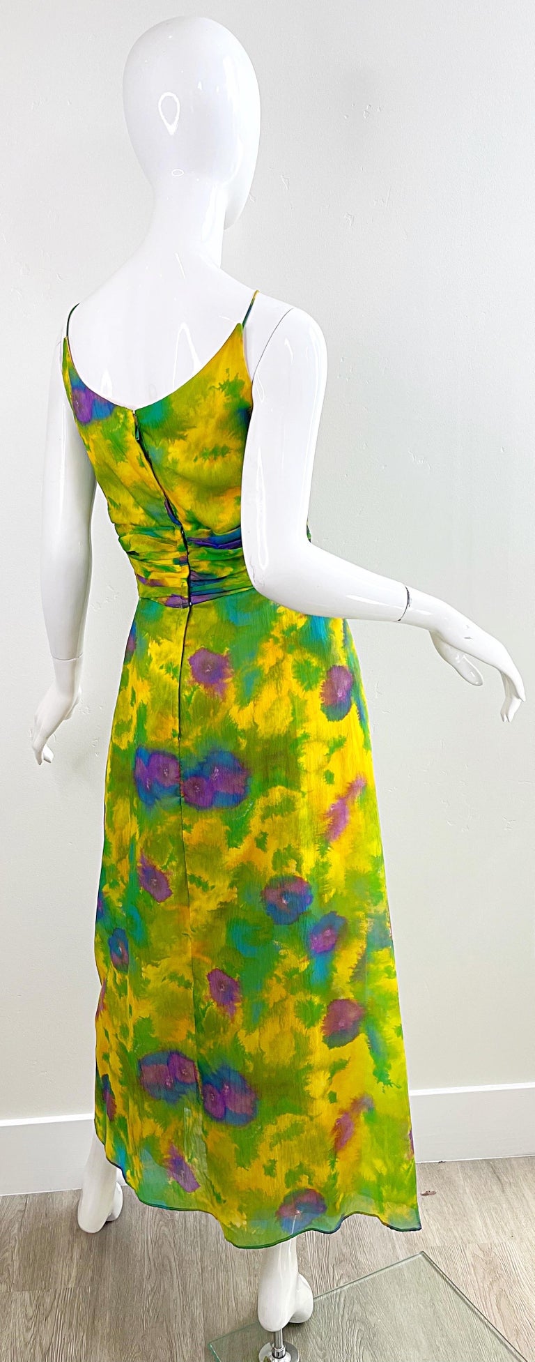 1960s Demi Couture Floral Watercolor Silk Chiffon Vintage 60s Gown Maxi ...