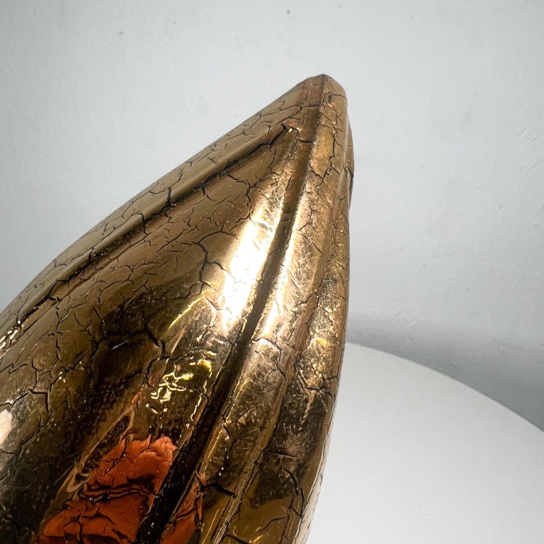 1960s Footed Ikebana Boat Vase Mottled Gold Ceramic For Sale at 1stDibs