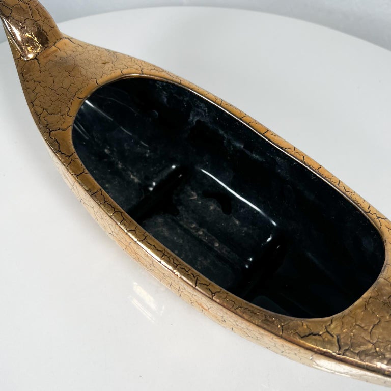 1960s Footed Ikebana Boat Vase Mottled Gold Ceramic For Sale at 1stDibs