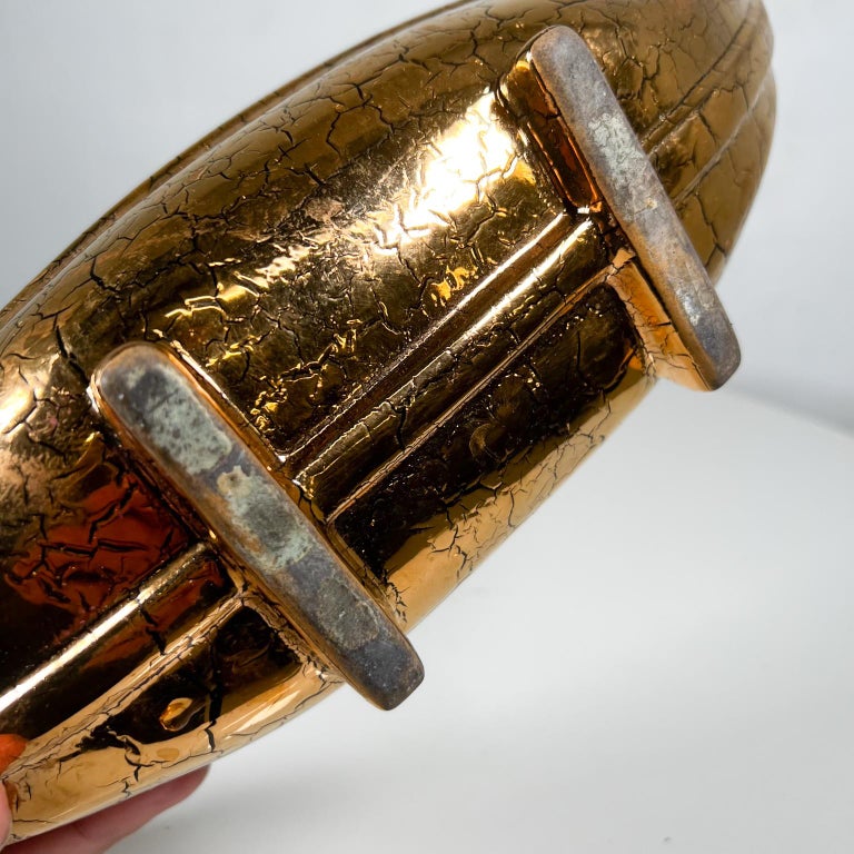 1960s Footed Ikebana Boat Vase Mottled Gold Ceramic For Sale at 1stDibs