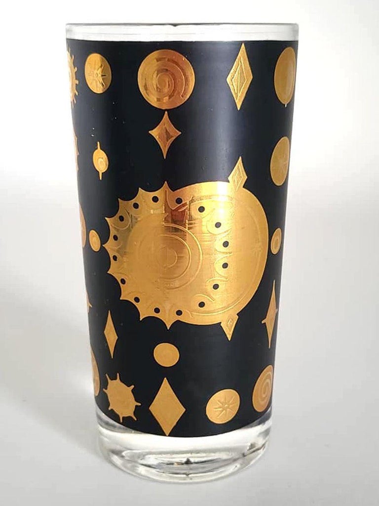 1960s Fred Press Eclipse Sunburst Glasses, Black, 22k Gold, Set of 8 ...