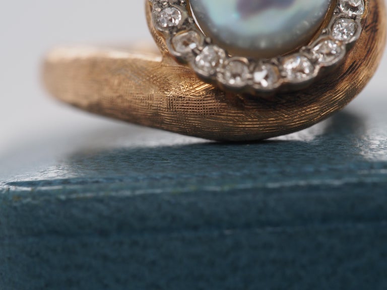 1960s Freeform Pearl and Old Mine Cut Diamond Halo Ring For Sale at 1stDibs