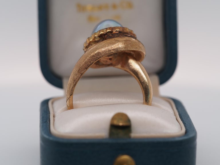 1960s Freeform Pearl and Old Mine Cut Diamond Halo Ring For Sale at 1stDibs