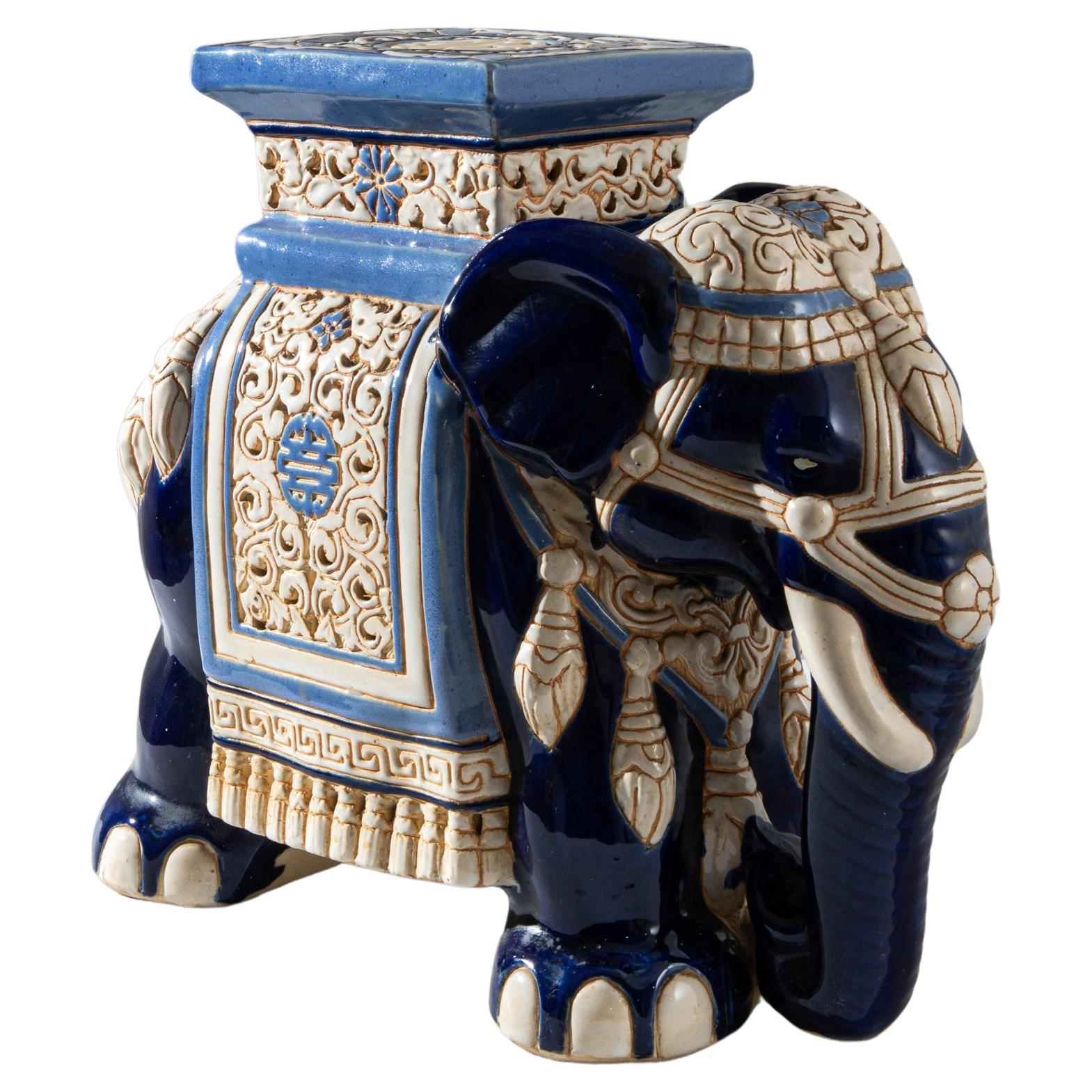 Vintage Blue Ceramic Elephant by Sevres of France at 1stDibs