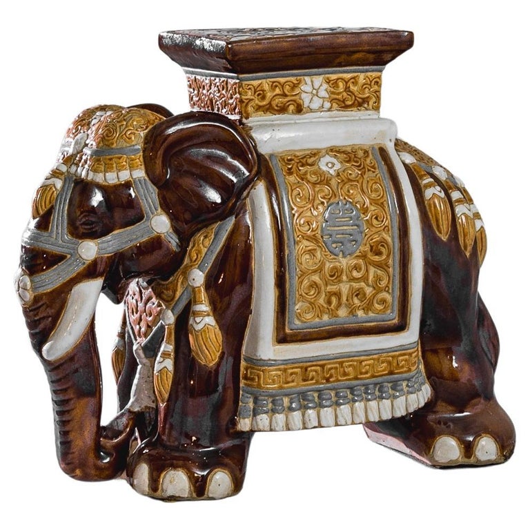 1960s French Chinoiserie Ceramic Elephant For Sale at 1stDibs
