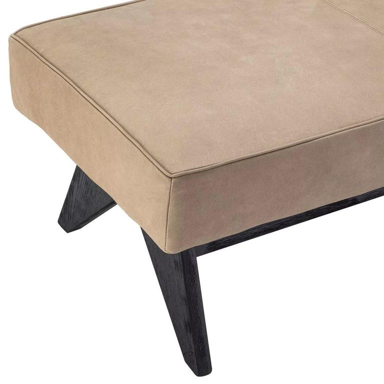 1960s French Design Style Black Oak Wooden Compass Feet and Leather ...