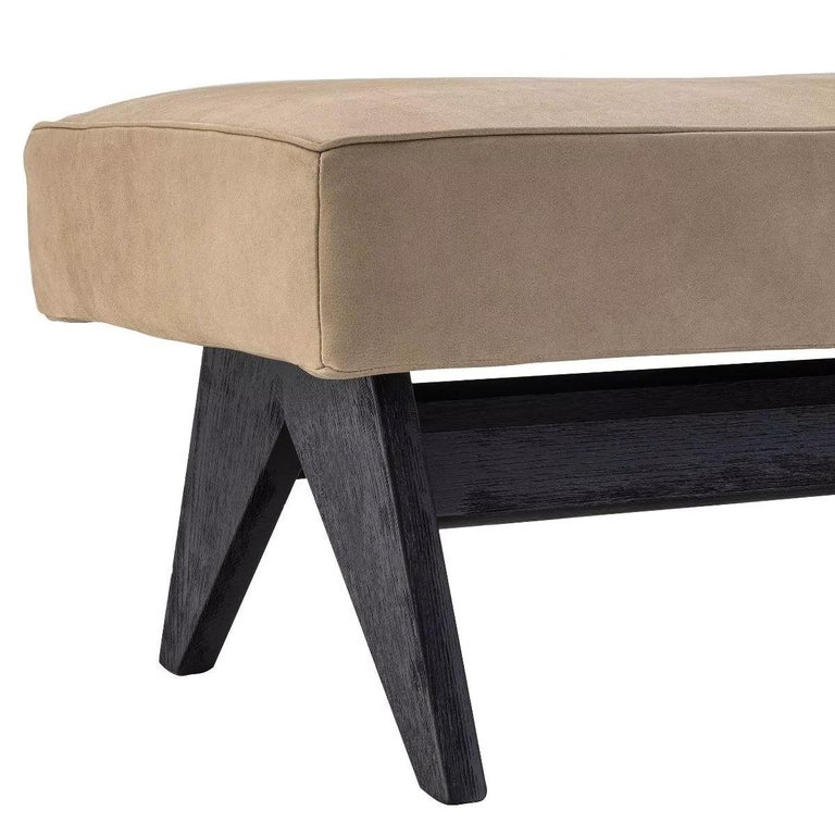 1960s French Design Style Black Oak Wooden Compass Feet and Leather ...