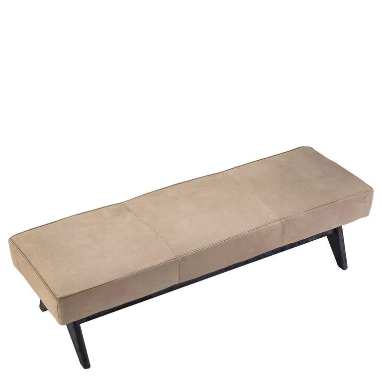 1960s French Design Style Black Oak Wooden Compass Feet and Leather ...