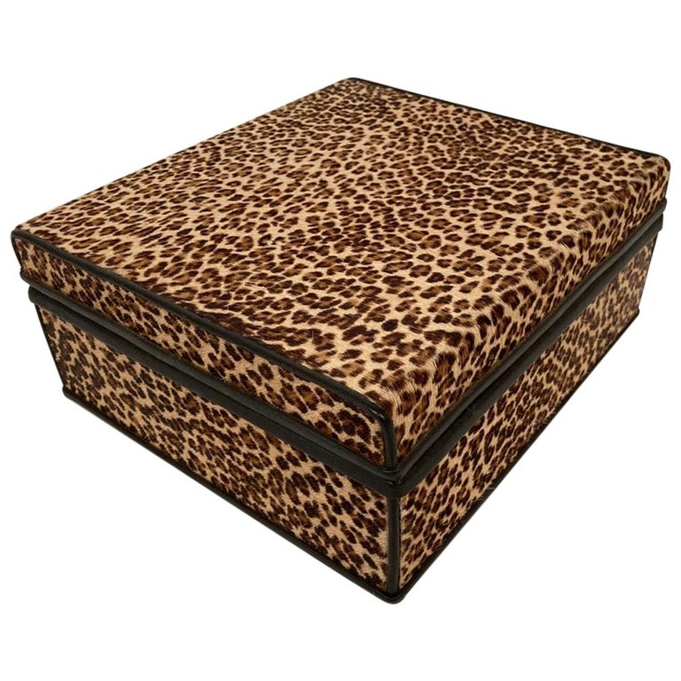 1960s French Leopard Box with Lizard Skin Interior and Black Leather ...
