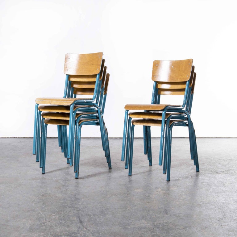 1960's French Mullca Stacking Chair, Light Blue Kick Leg, Set of Seven ...