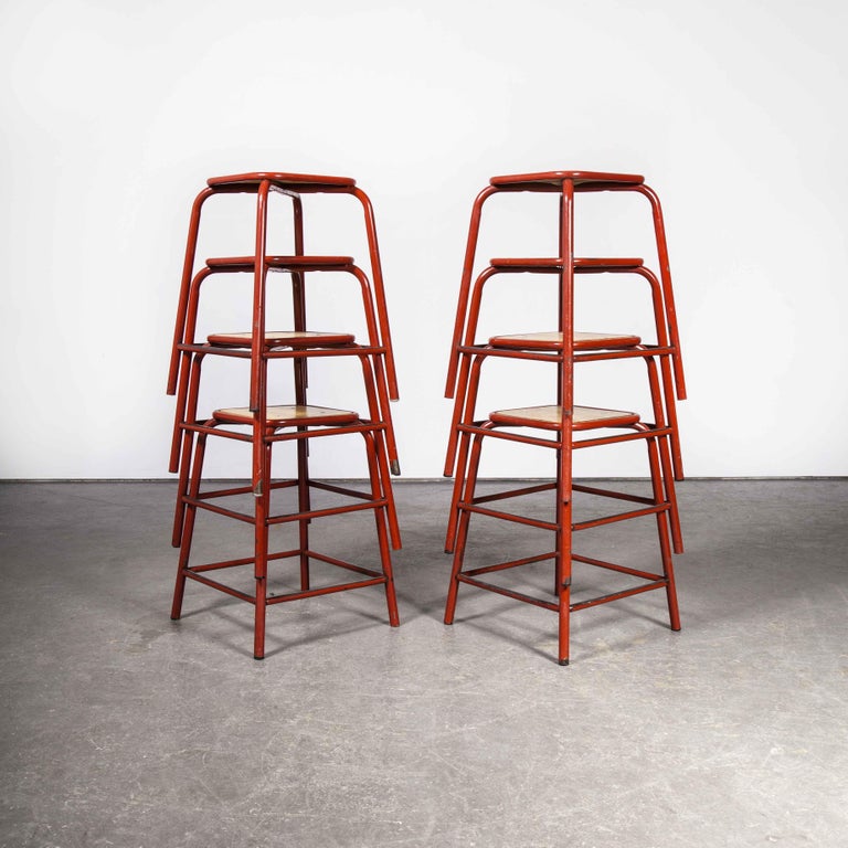 1960's French Mullca Vintage Stacking Laboratory Stool, Red, Set of ...
