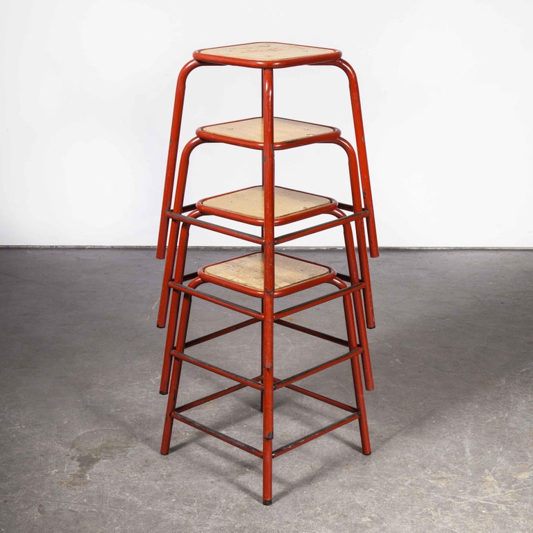 1960's French Mullca Vintage Stacking Laboratory Stool, Red, Set of ...