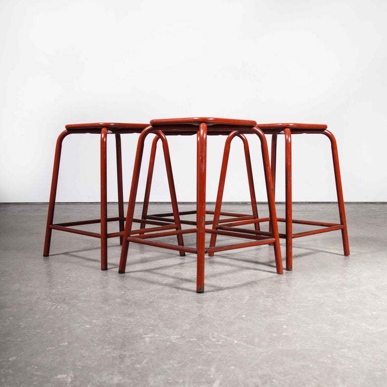 1960's French Mullca Vintage Stacking Laboratory Stool, Red, Set of ...