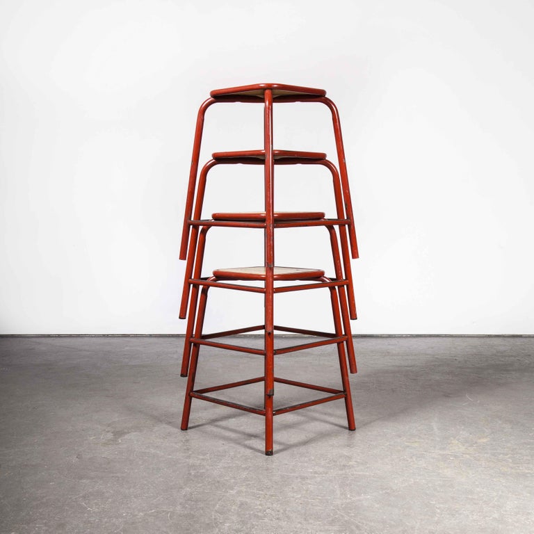 1960's French Mullca Vintage Stacking Laboratory Stool, Red, Set of ...
