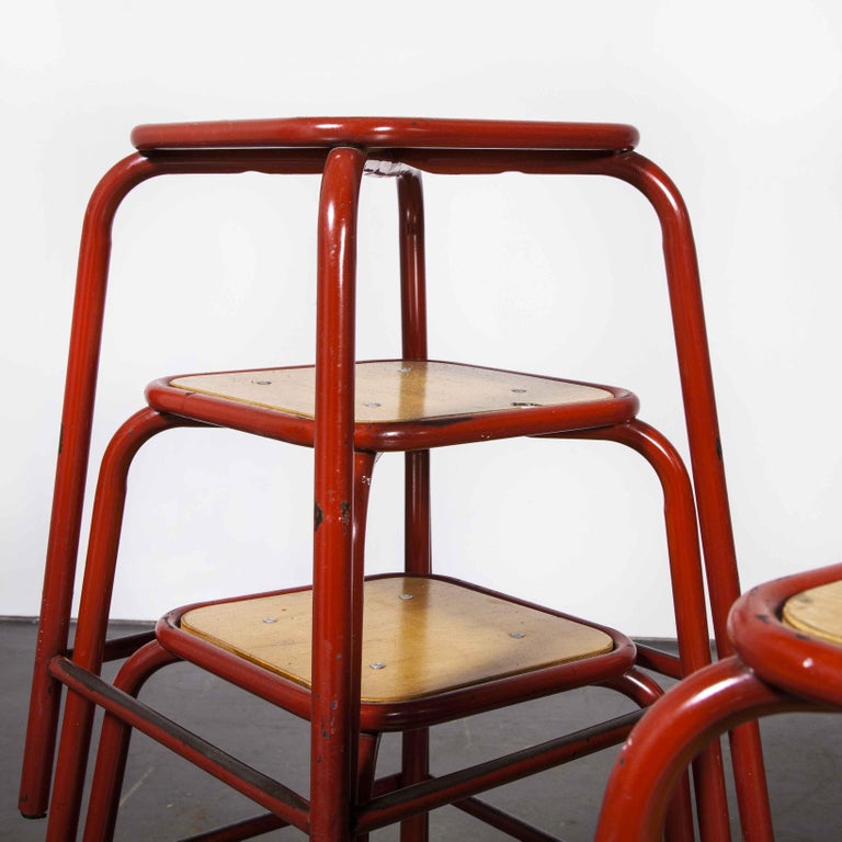 1960's French Mullca Vintage Stacking Laboratory Stool, Red, Set of Six ...